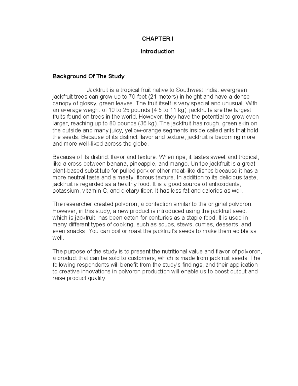 example of a hardbound - CHAPTER I Introduction Background Of The Study Jackfruit is a tropical ...