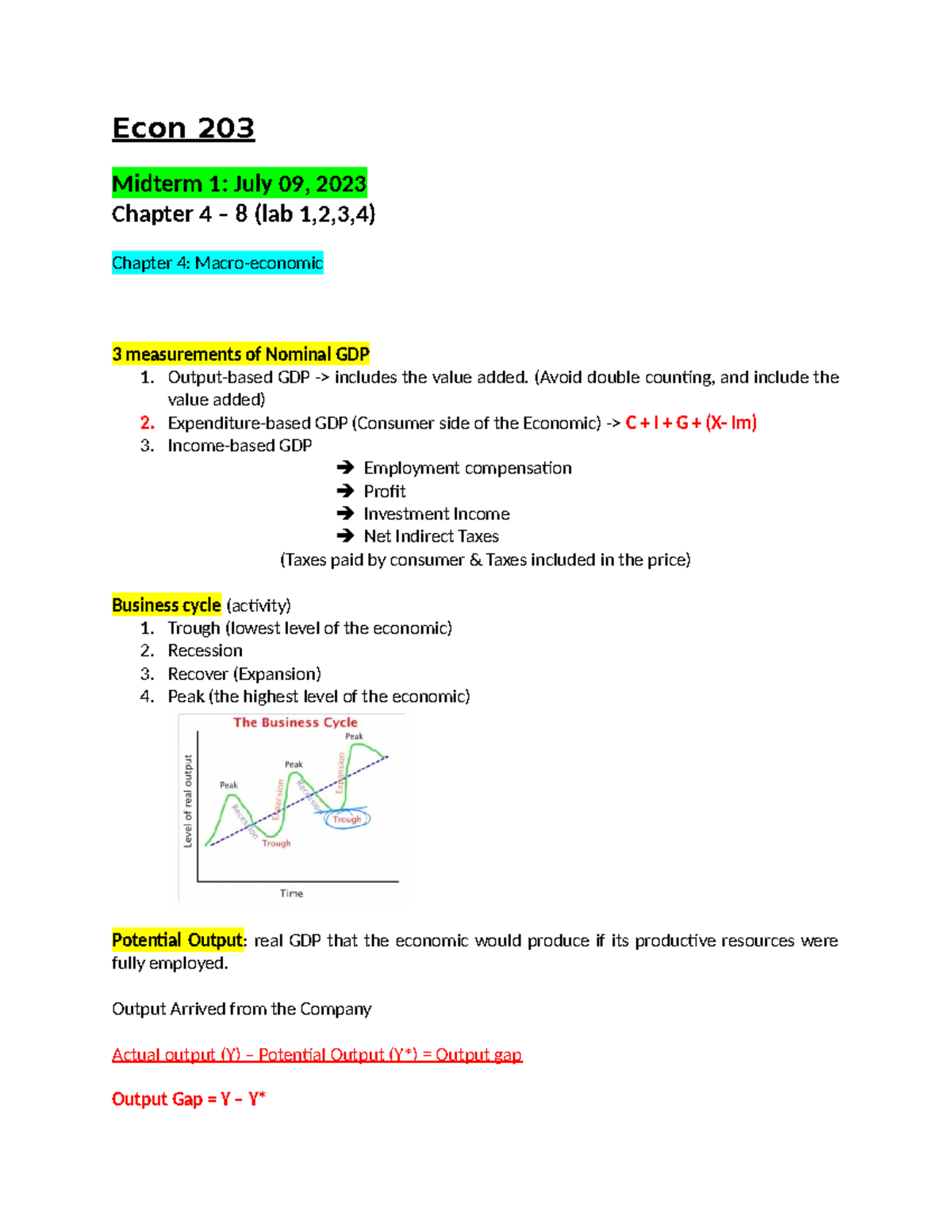 Econ 203 - midterm 1 - notes - Econ 203 Midterm 1: July 09, 2023 ...