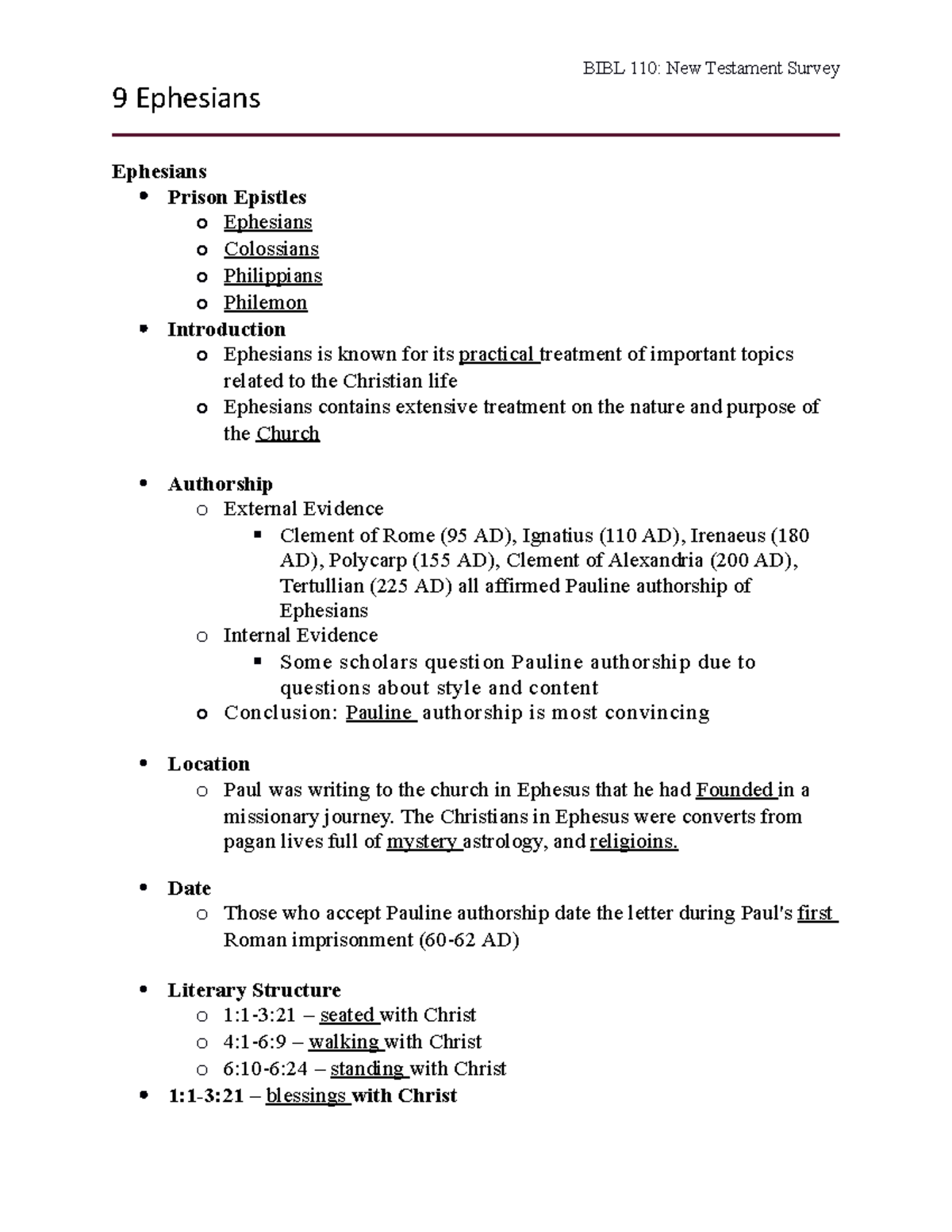 9 Ephesians - notes for lectures - BIBL 110: New Testament Survey 9 ...