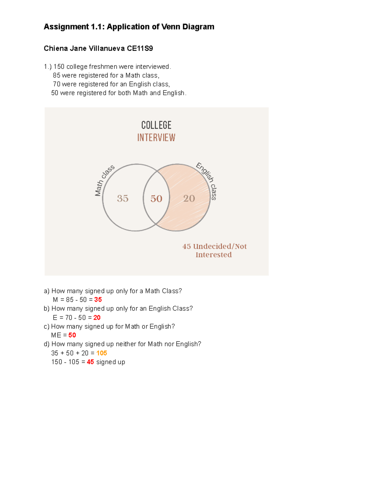 GEC Assignment 1 - Assignment 1: Application of Venn Diagram Chiena ...