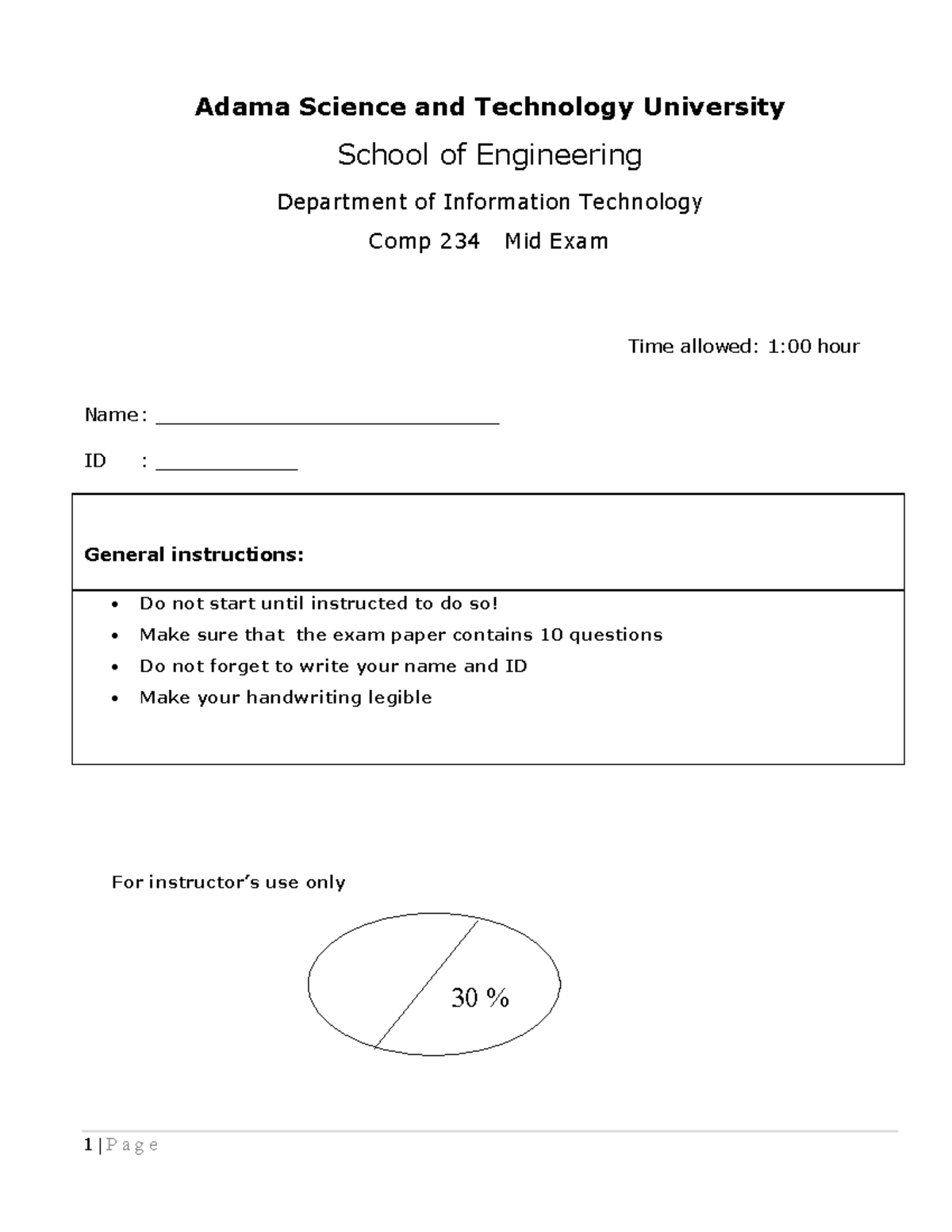 MID -exam - Adama Science and Technology University School of ...