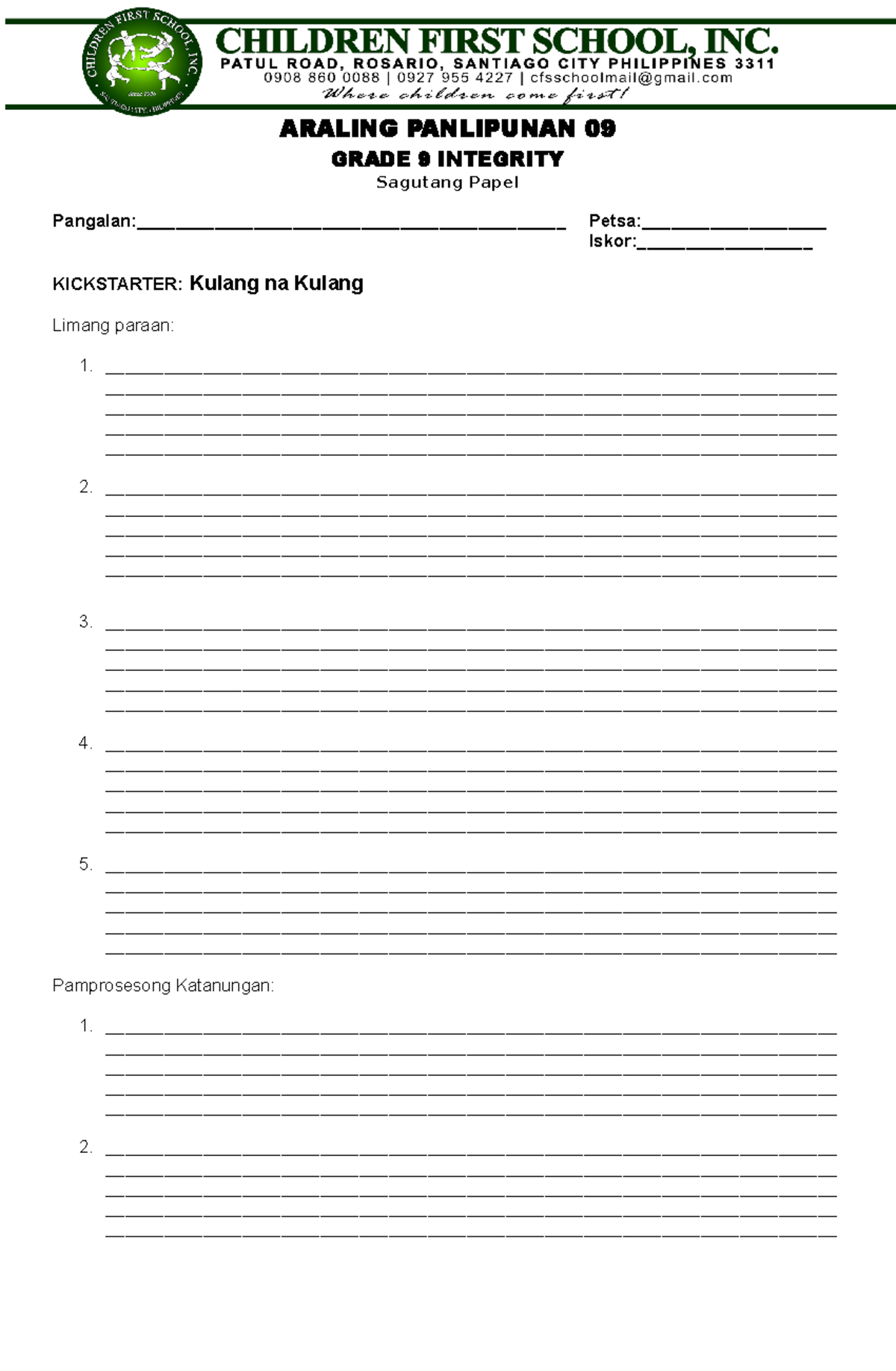 AP09 Lesson 1 Answer Sheet Checked - ARALING PANLIPUNAN 09 GRADE 9 ...
