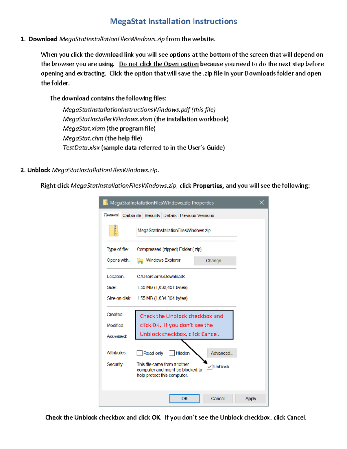 Mega Stat Installation Instructions Windows - MegaStat Installation ...