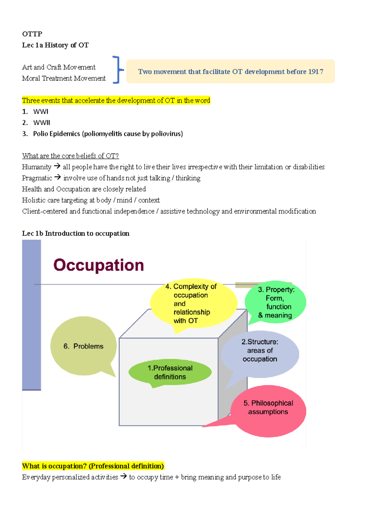 OTTP revision for final examination - OTTP Lec 1a History of OT Art and ...