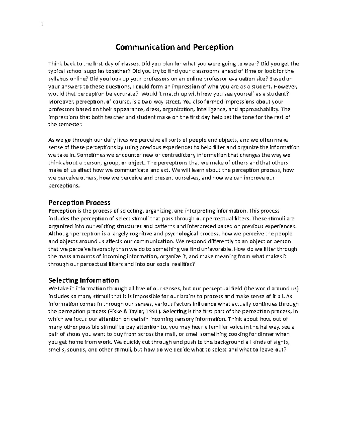 Chapter 2 Self Concept and Communication - Communication and Perception ...