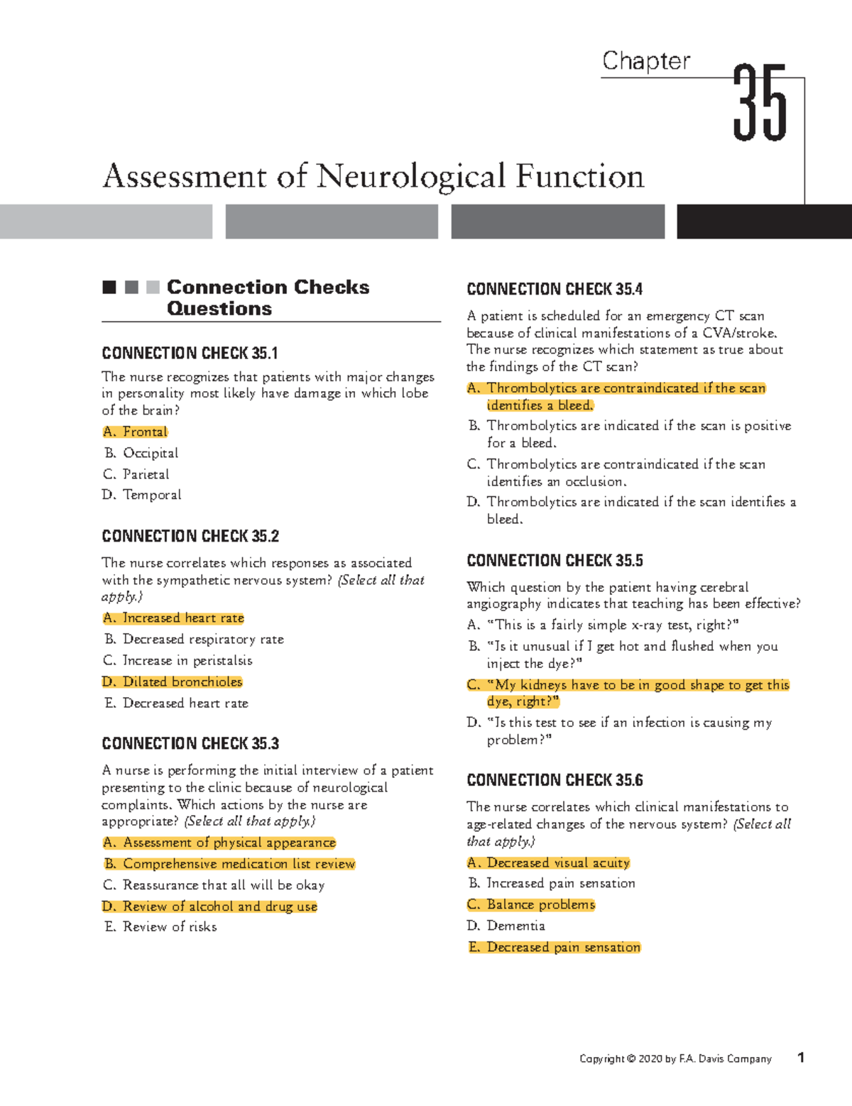 Neuro Connection Check - Chapter 35 Assessment of Neurological Function Connection Checks - Studocu
