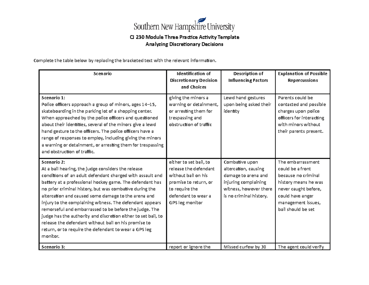 Freise CJ 230 Module Three Practice Activity Template - CJ 230 Module ...