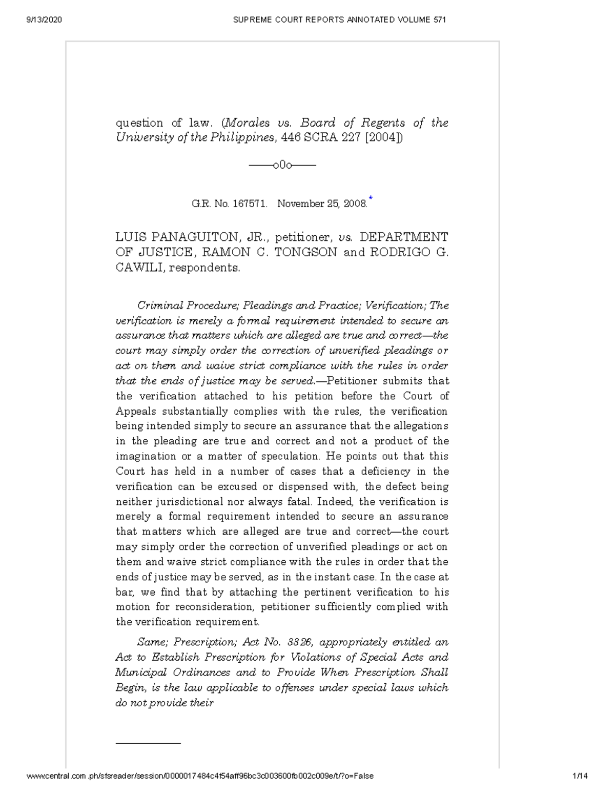 42 Panaguiton vs DOJ' - escra - question of law. ( Morales vs. Board of ...