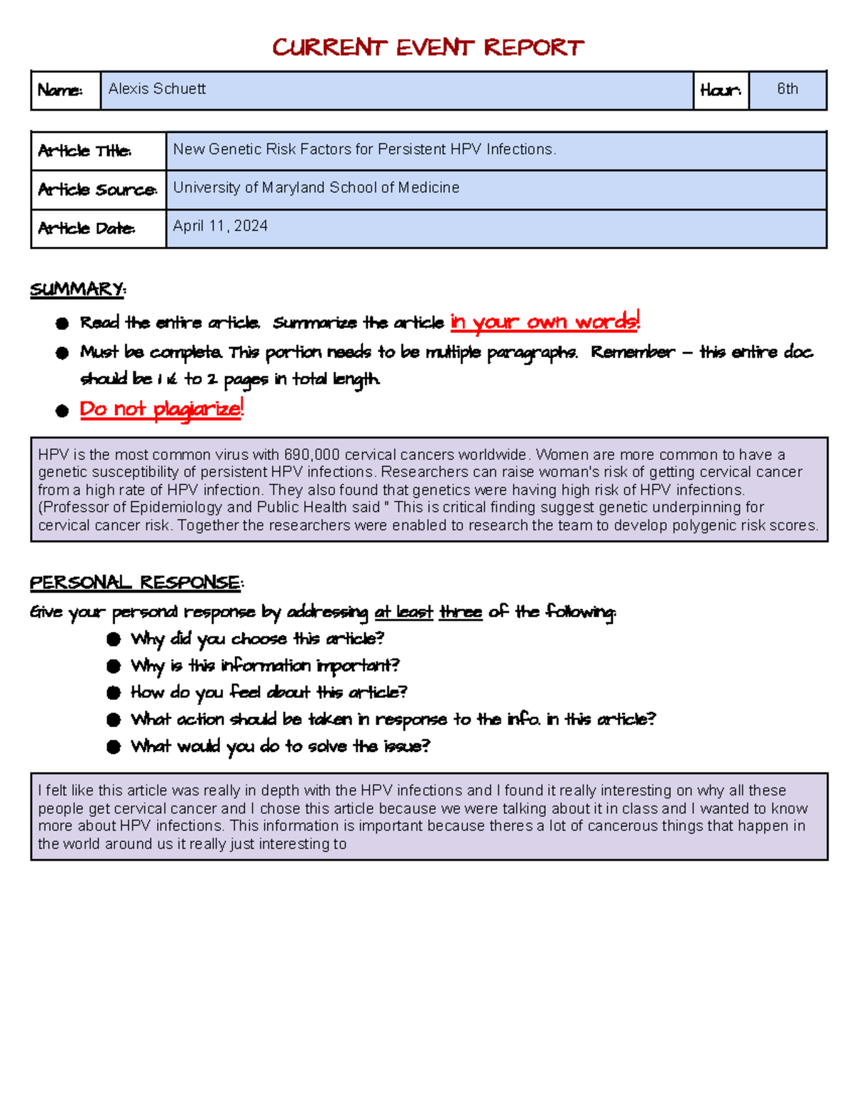 Current Event Report - hhhhhhhhhhhhhhh - CURRENT EVENT REPORT Name ...