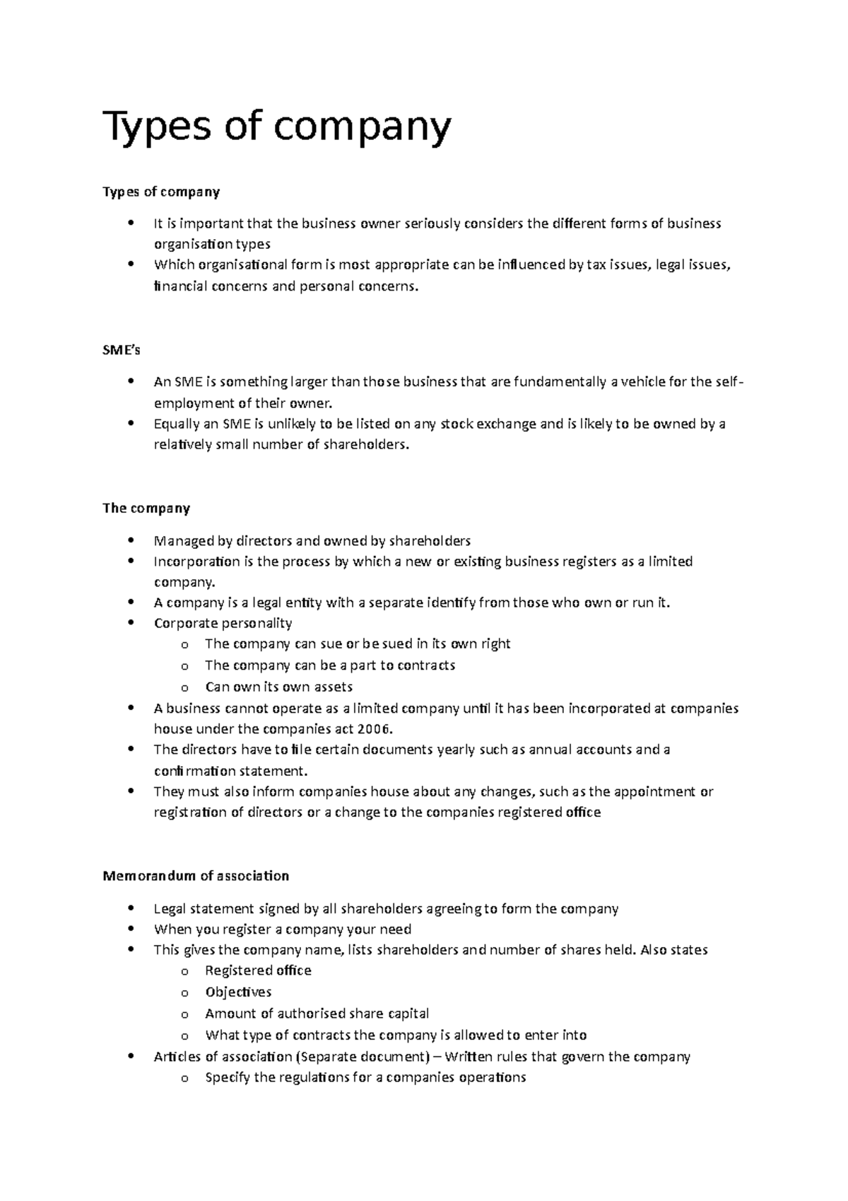 Lecture 3 - Types of company - Types of company Types of company It is ...