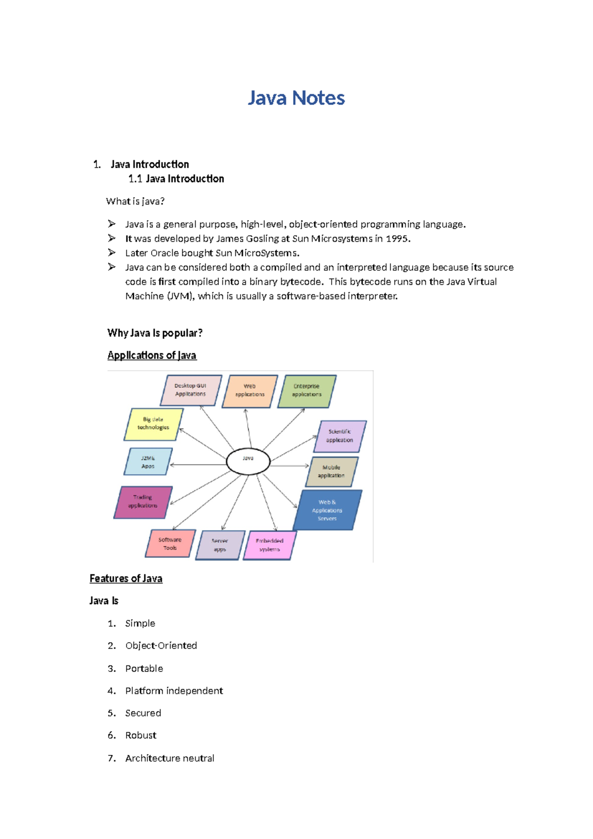1 Java Introduction Data Types Input Statements Java Notes 1 Java Introduction 1 Java