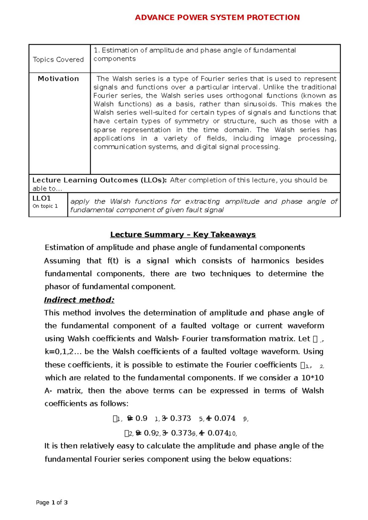 Estimation of amplitude and phase angle of fundamental components ...