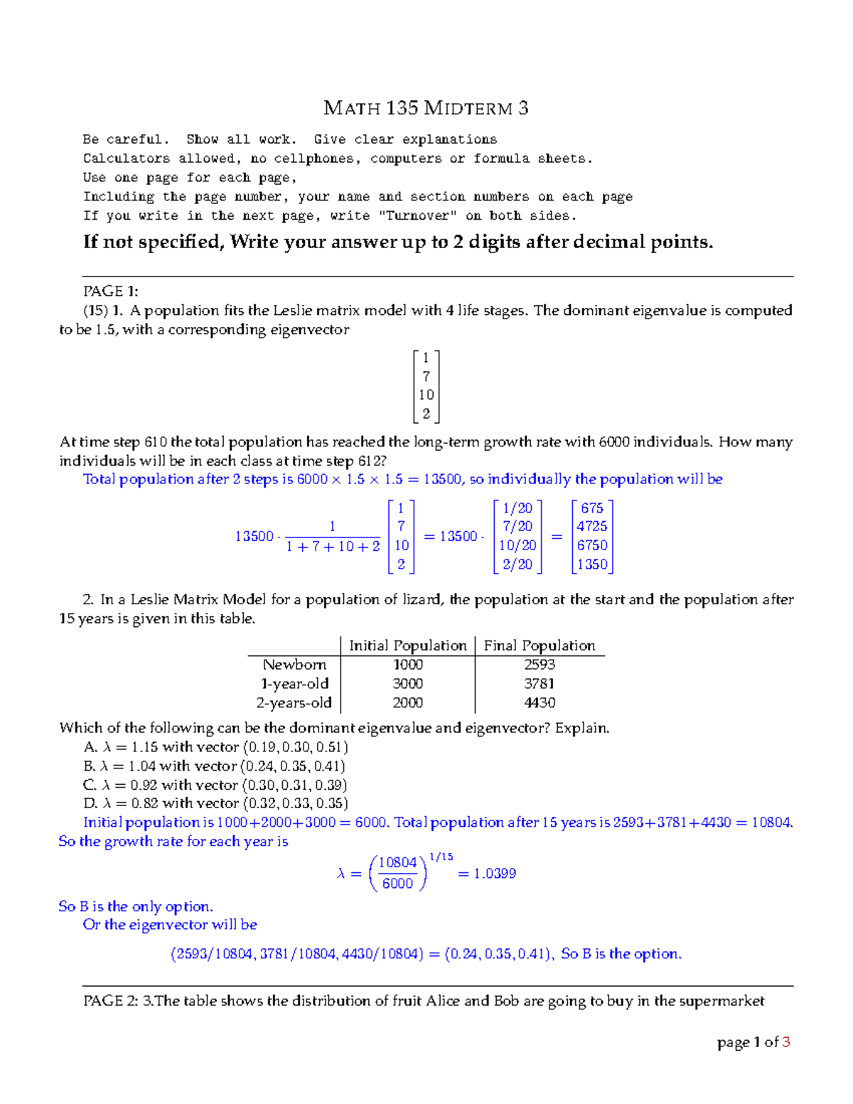 Midterm 3 solutions - MATH 135 MIDTERM 3 Be careful. Show all work ...