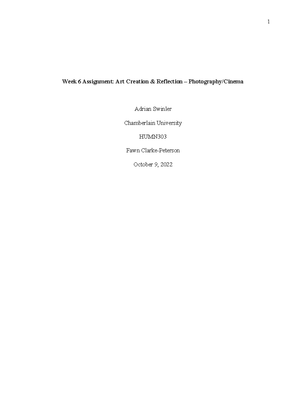 Week 6 Assignment Art Creation Reflection – Photography Cinema - Week 6 ...