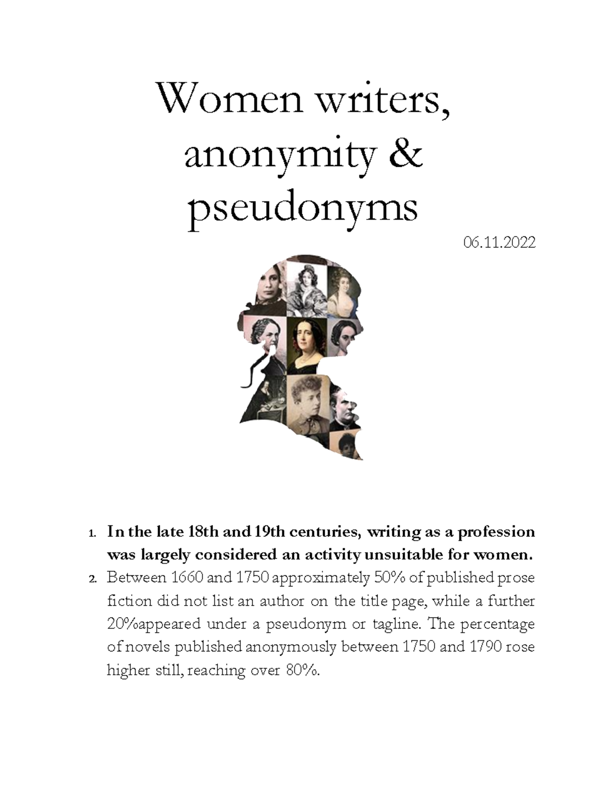 Women writers, anonymity and pseudonyms - Women writers, anonymity ...