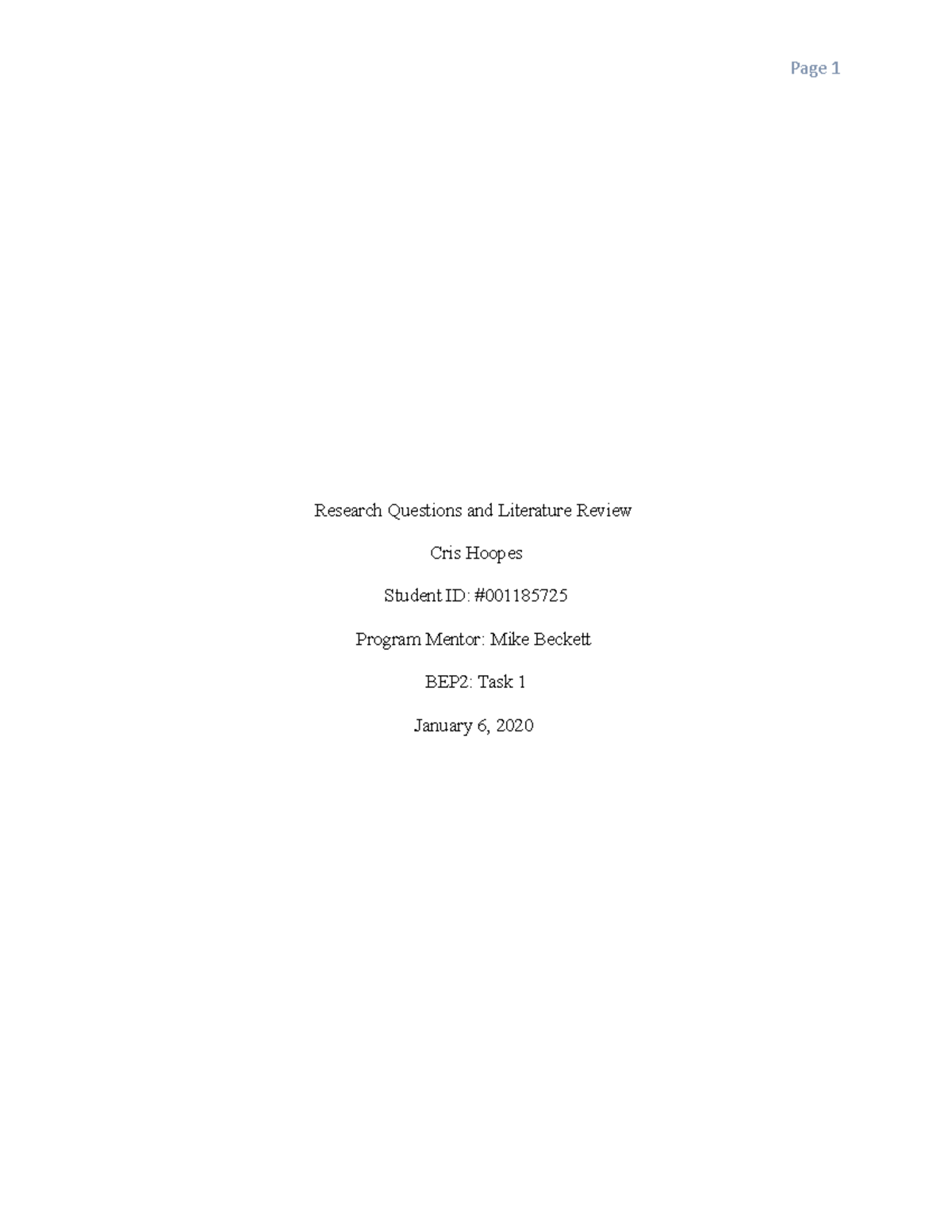 WGU C225 Task 1 Course Work - Research Questions and Literature Review ...