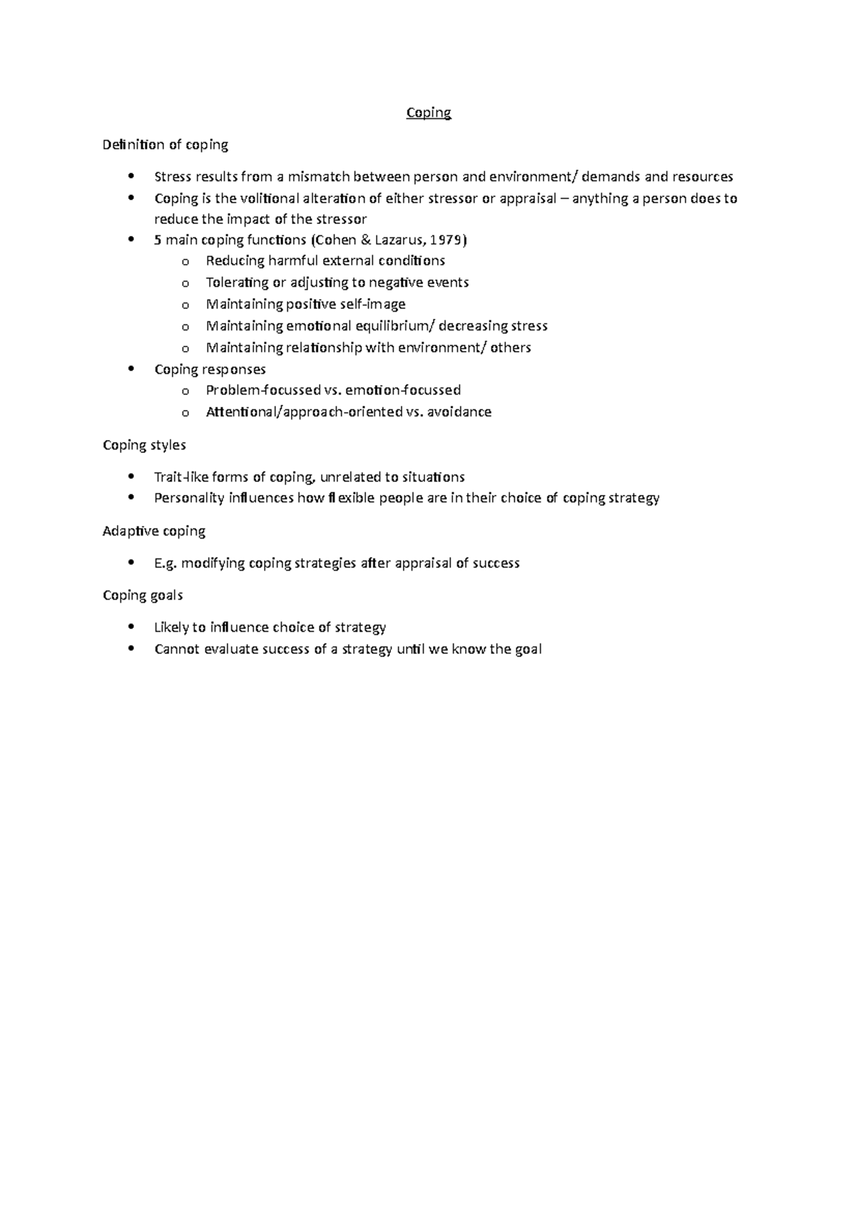 Coping - emotion-focussed o Attentional/approach-oriented vs. avoidance ...