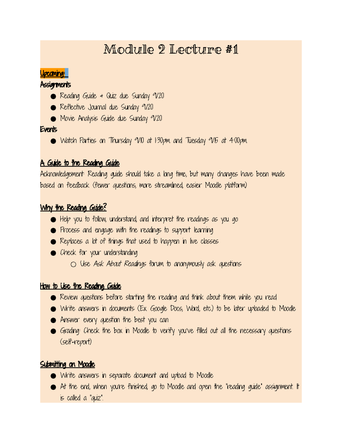 Module 2 Lecture #1 Notes - Module 2 Lecture #1 Up coming: Assignments ...