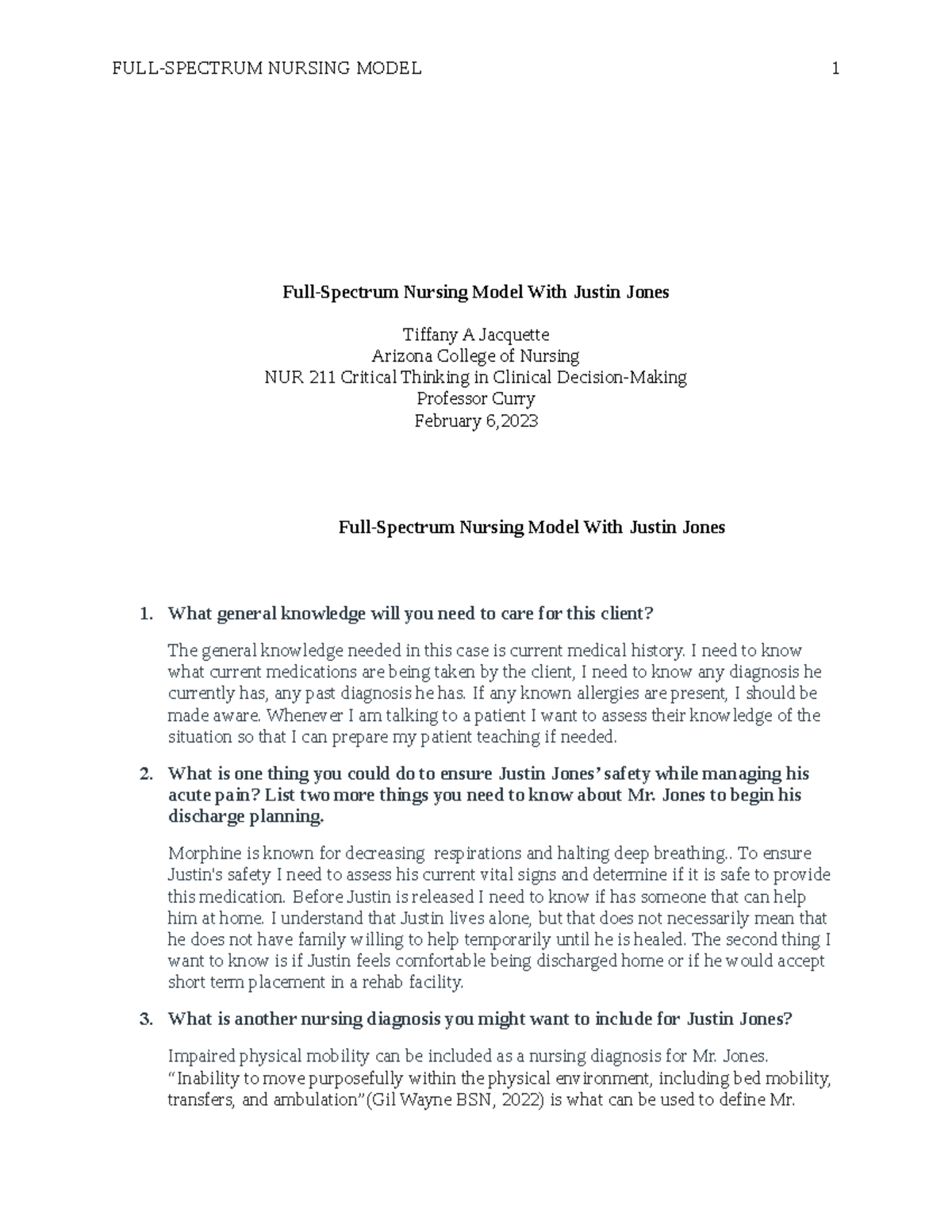 Full spectrum Blake - n/a - FULL-SPECTRUM NURSING MODEL 1 Full-Spectrum ...