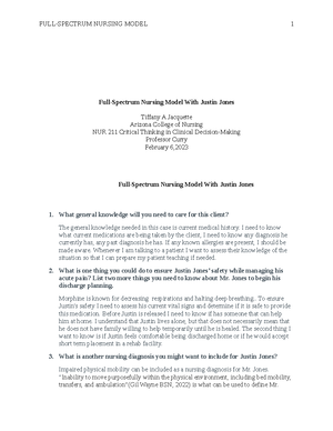 Full-Spectrum Nursing Model with Mrs. Peterson - NUR 211 - Arizona ...