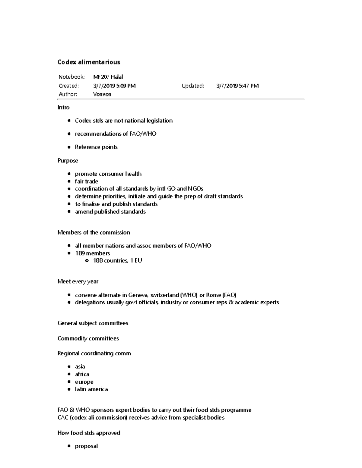 Codex alimentarius - Personal notes. Lecturer: Ms Carolyn Loong ...