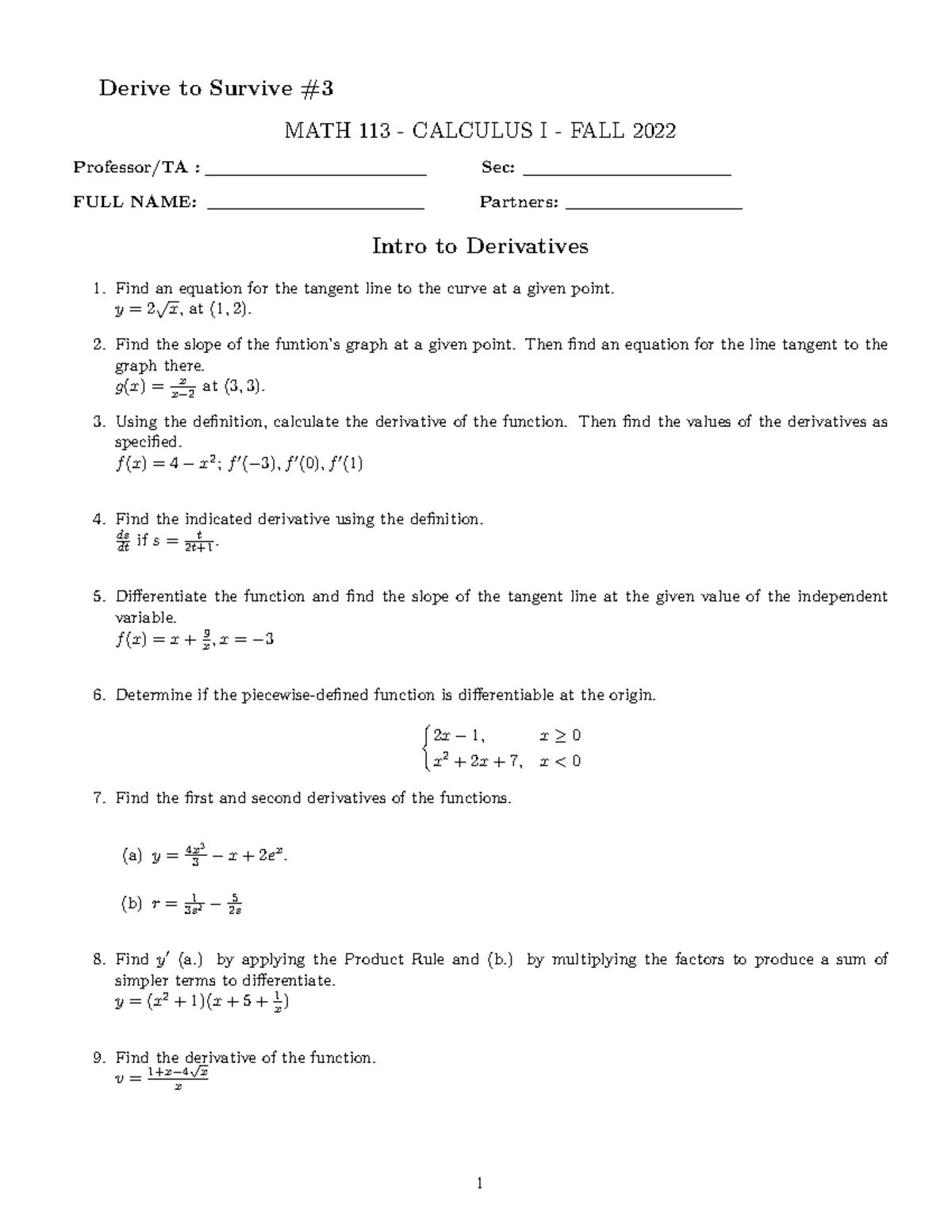 Math 113 Worksheet 3 - Jack O'Brien - Derive to Survive MATH 113 ... Math 113 Worksheet 3 - Jack O'Brien - Derive to Survive MATH 113 ...