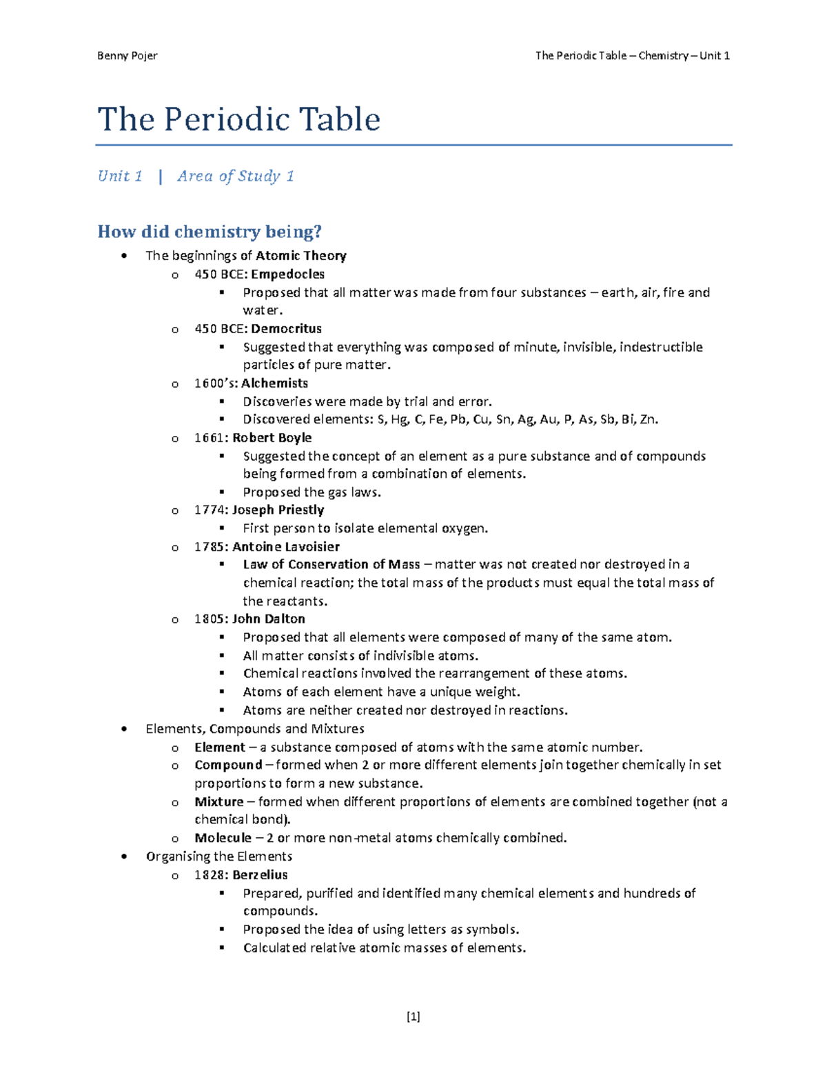 9829The Periodic Table - Unit 1 - Chemistry - The Periodic Table Unit 1 ...
