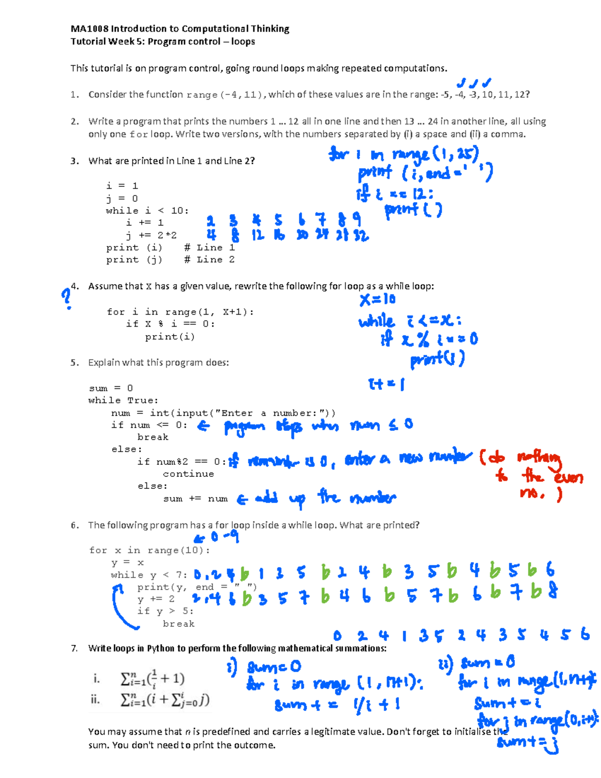Week-5-T1 - Week 5 Tutorial - MA1008 Introduction to Computational Thinking Tutorial Week 5 ...