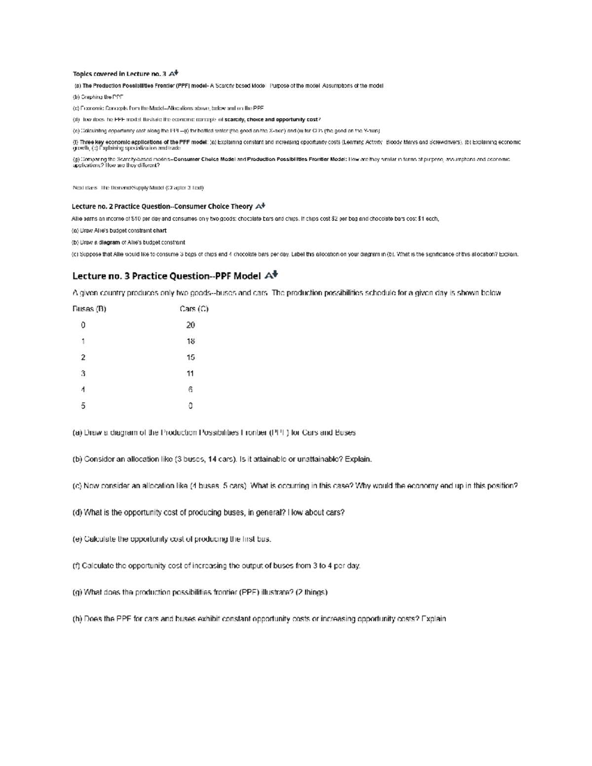 Lecture week 3 - Topics covered and practice question (consumer choice ...