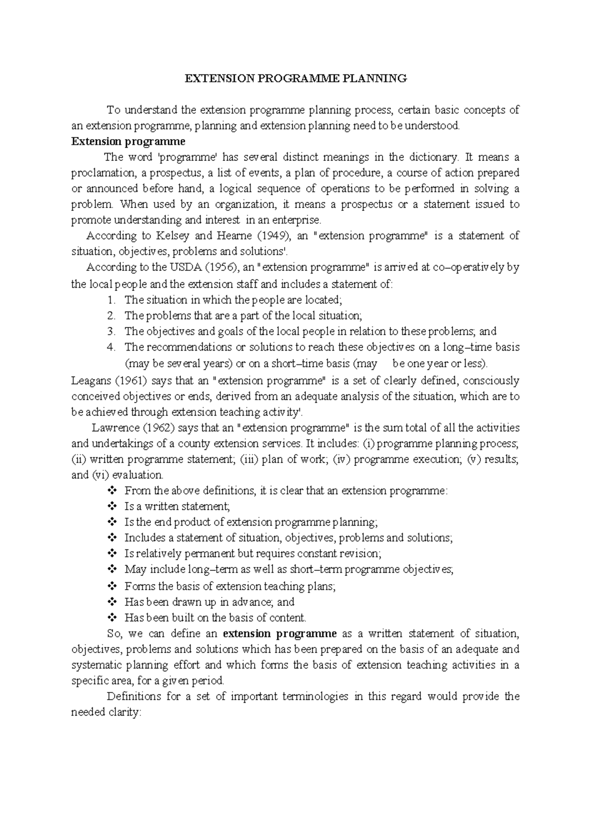 Lec 4 - Okay - EXTENSION PROGRAMME PLANNING To understand the extension ...