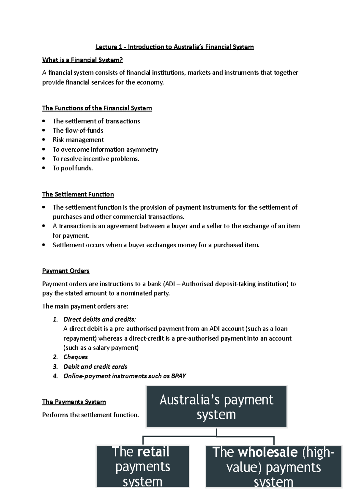 Lecture 1 - Introduction to Australia’s Financial System - The ...