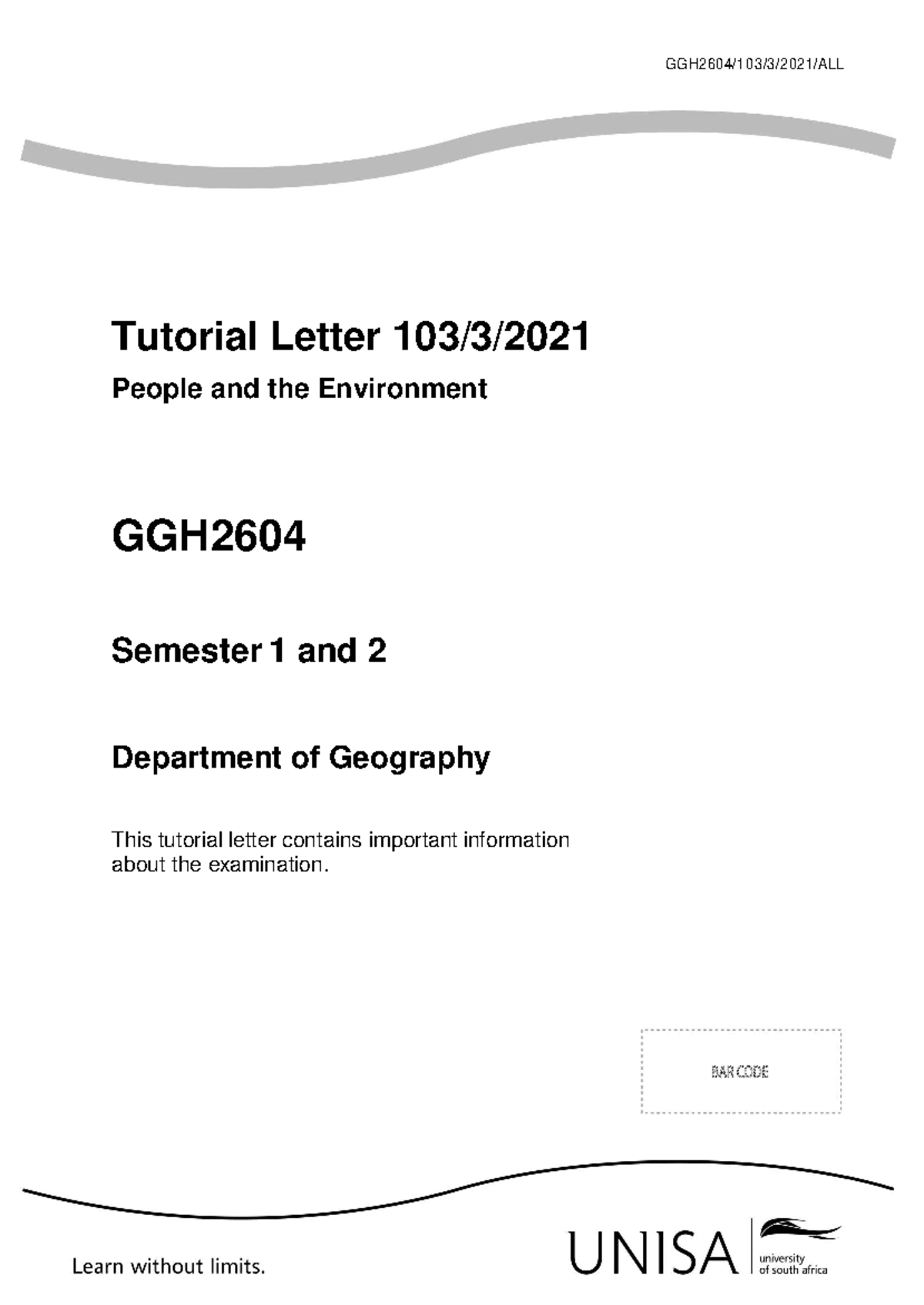 GGH2604 2021 TL 103 1 B Exam Scope ALL Students - GGH2604/103/3/2021 ...