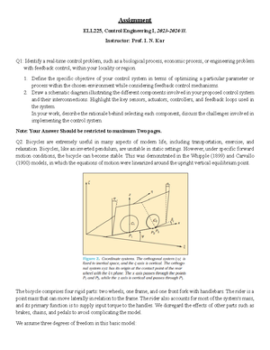 Tutorial 6 - Control Engineering - Tutorial 6 ELL-225: Control Engineering Session: Semester-II ...