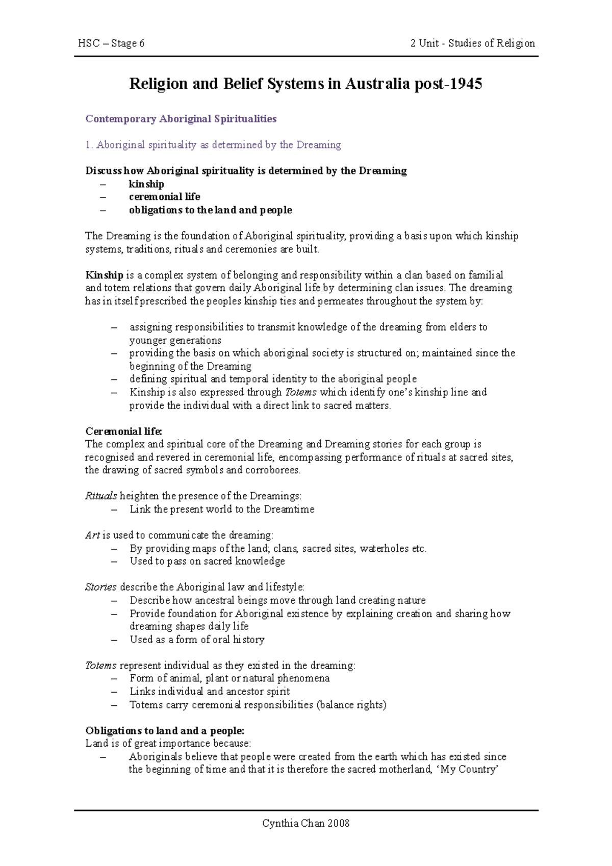 Studies of Religion Notes - Religion and Belief Systems in Australia ...