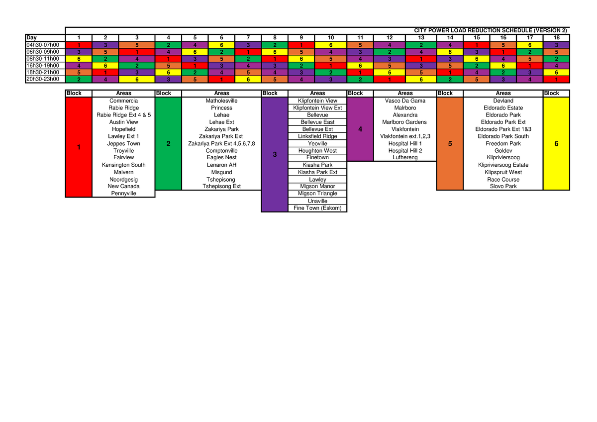 Load Reduction Schedule and Areas Version 2 1 (14 Oct 2024) - Day 1 2 3 ...