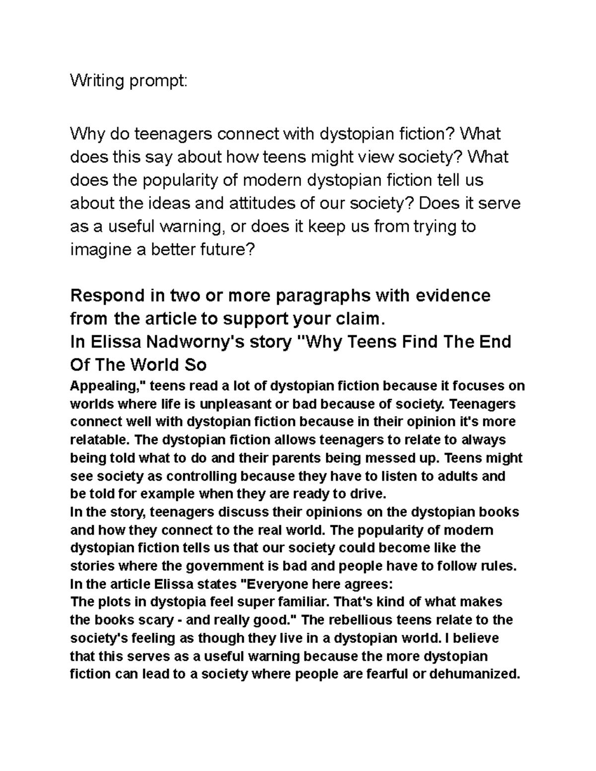 Victor Lino Garcia - Written Response Teens and Dystopia - Writing ...