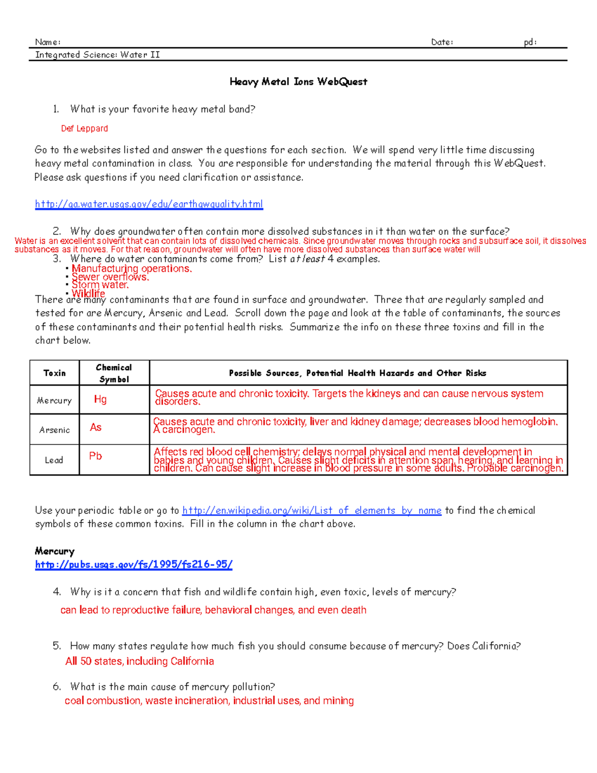 Kami Export - heavy metal webquest - Name: Date: pd: Integrated Science ...