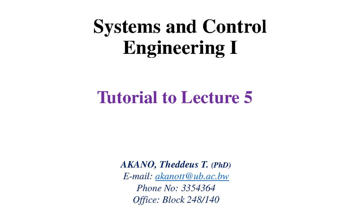Tutorial to Lecture 5 - Systems and controls - Systems and Control ...