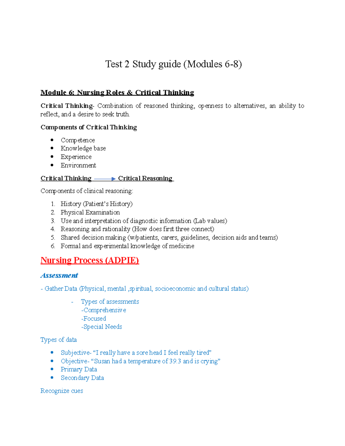 Test 2 study guide - These are some helpful notes for ADPIE - Test 2 ...