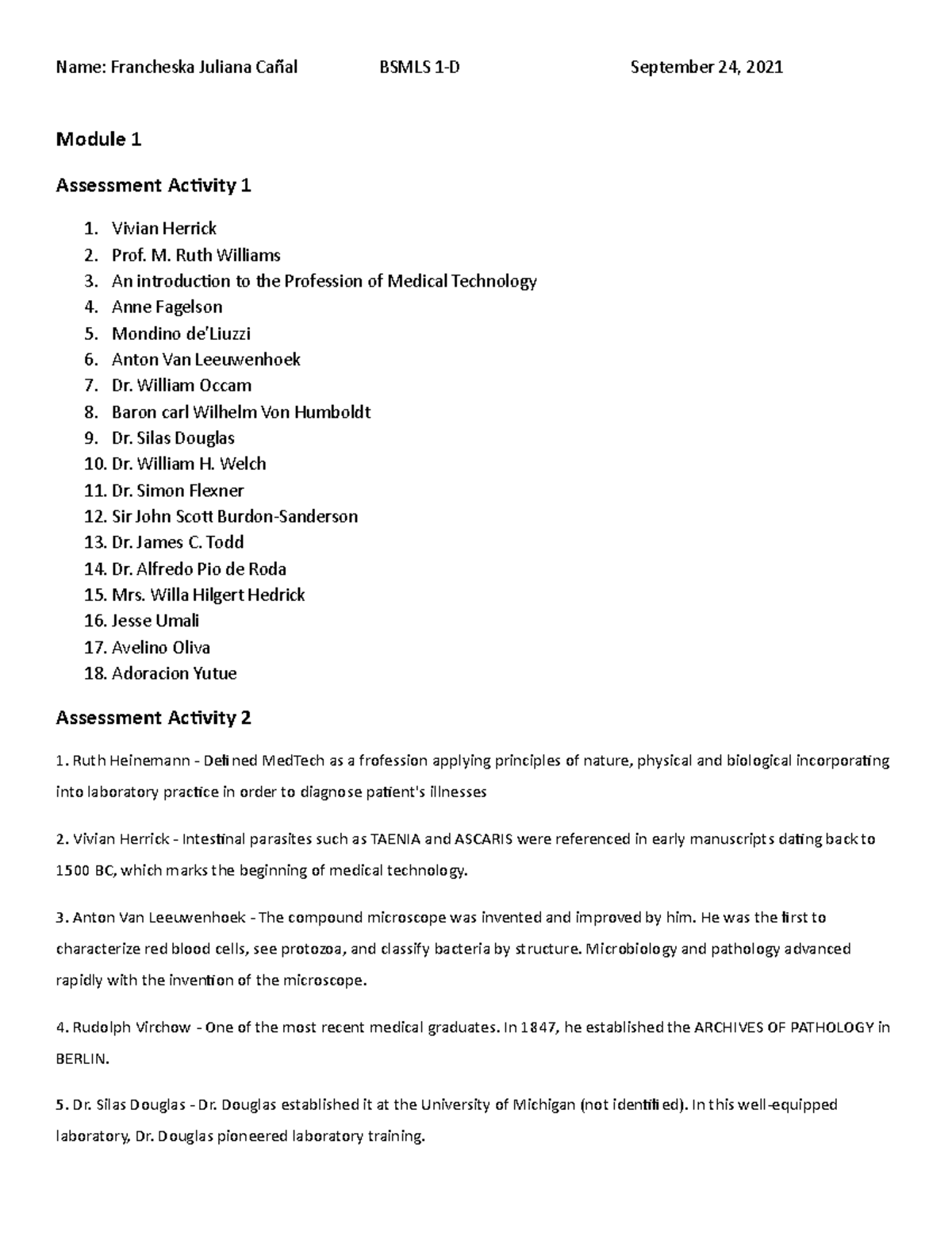 Module 1 Assessment Activity 1 1. Vivian Herrick 2. Prof. M. Ruth ...
