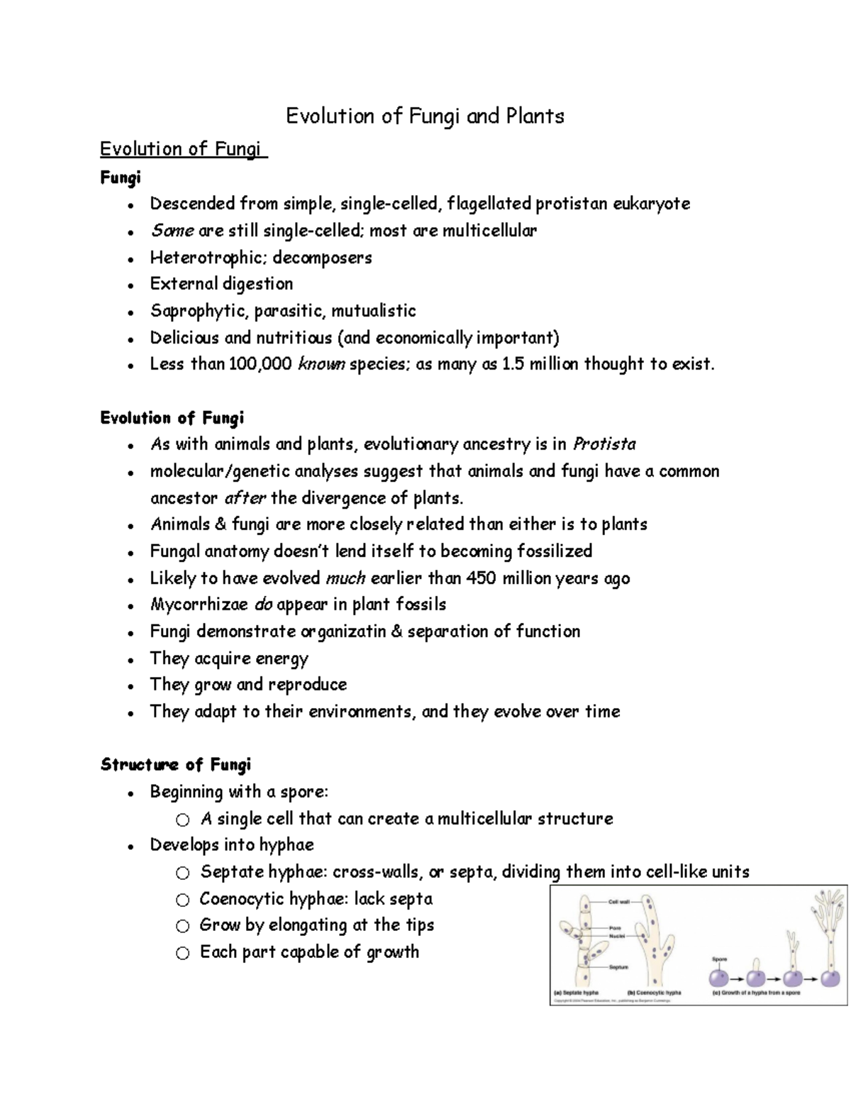 Unit 3 notes - Evolution of Fungi and Plants - Evolution of Fungi and ...