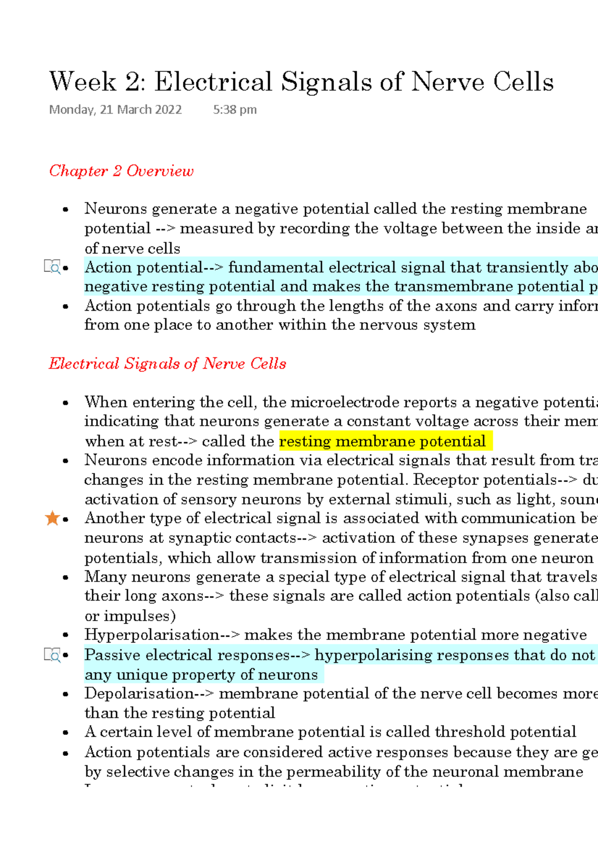 Week 2 Electrical Signals of Nerve Cells - Chapter 2 Overview Neurons ...