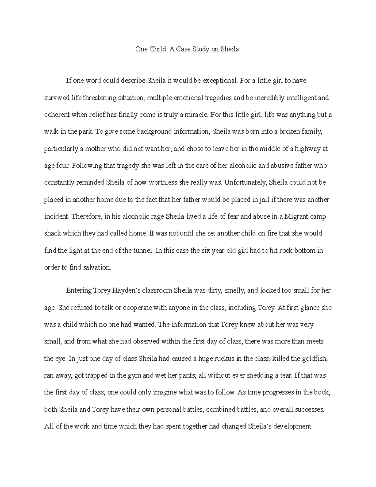 Psychological Report in Sheila of One Child - One Child: A Case Study ...