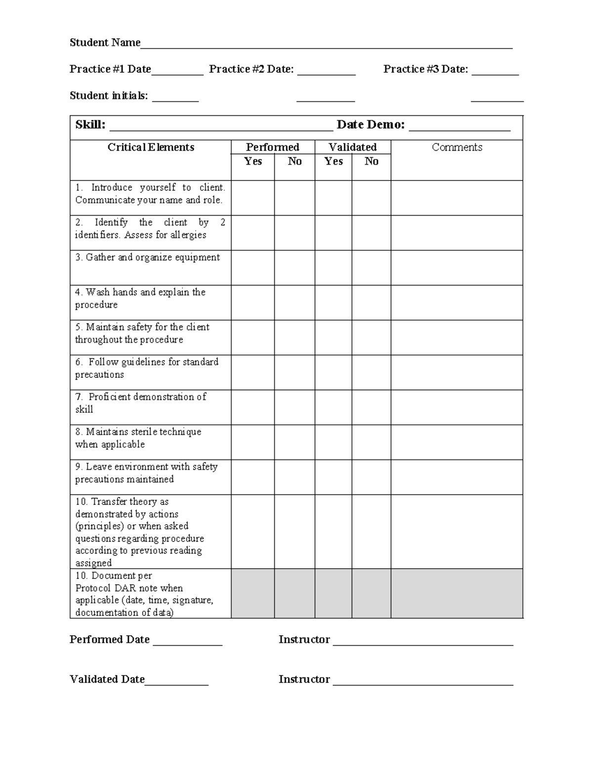 Skills Sign off - NA to - Student - Studocu