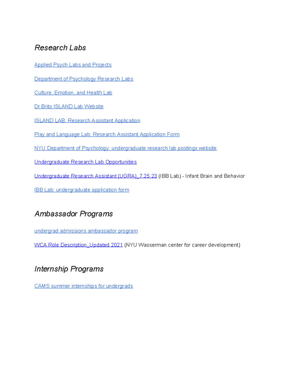 Research Internships Ambassadorships - Research Labs Applied Psych Labs ...