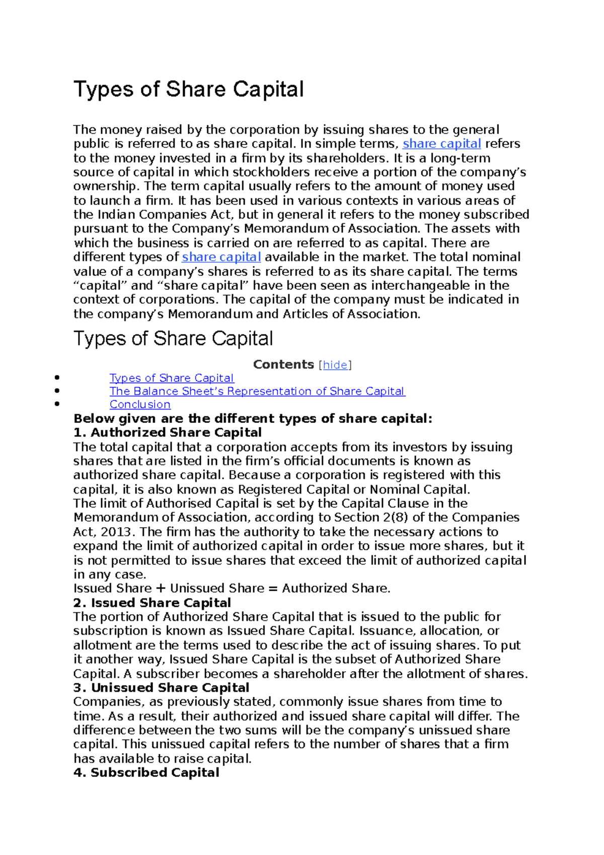 Types of Share Capital - Corporate Accounting - Delhi University - Studocu