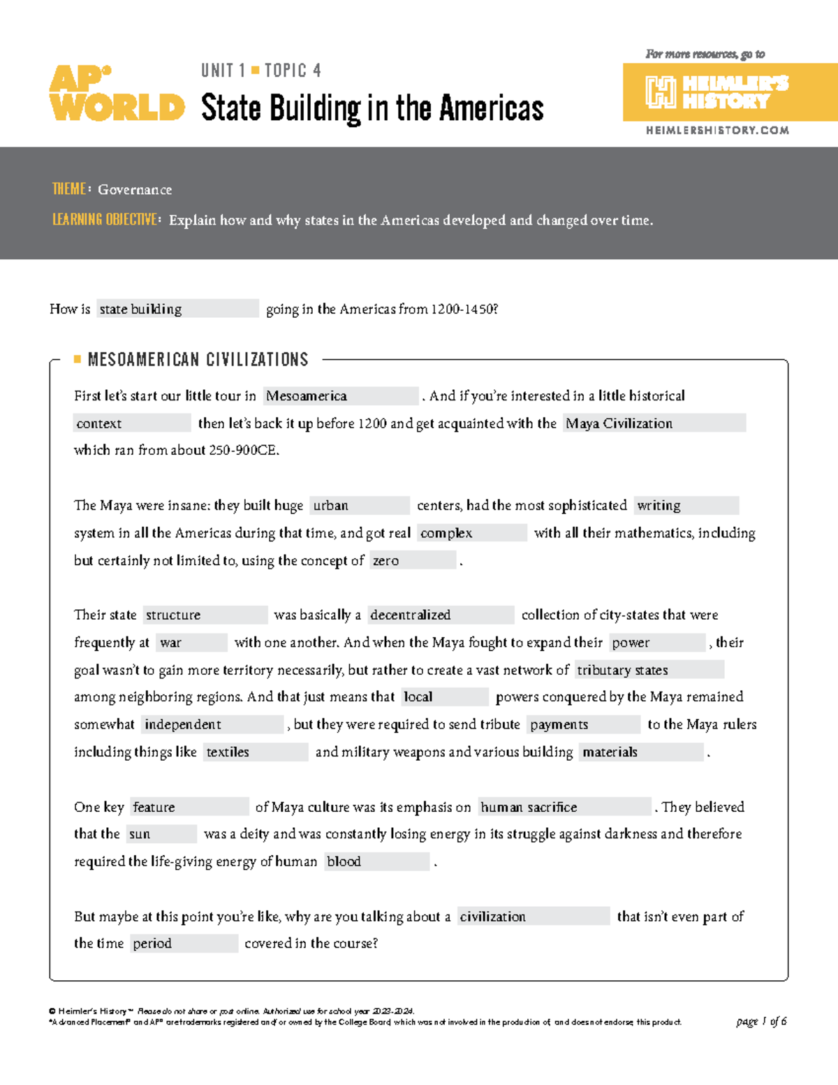 AP World Unit 1 Topic 4 Noteguide Answer Key - State Building in the ...