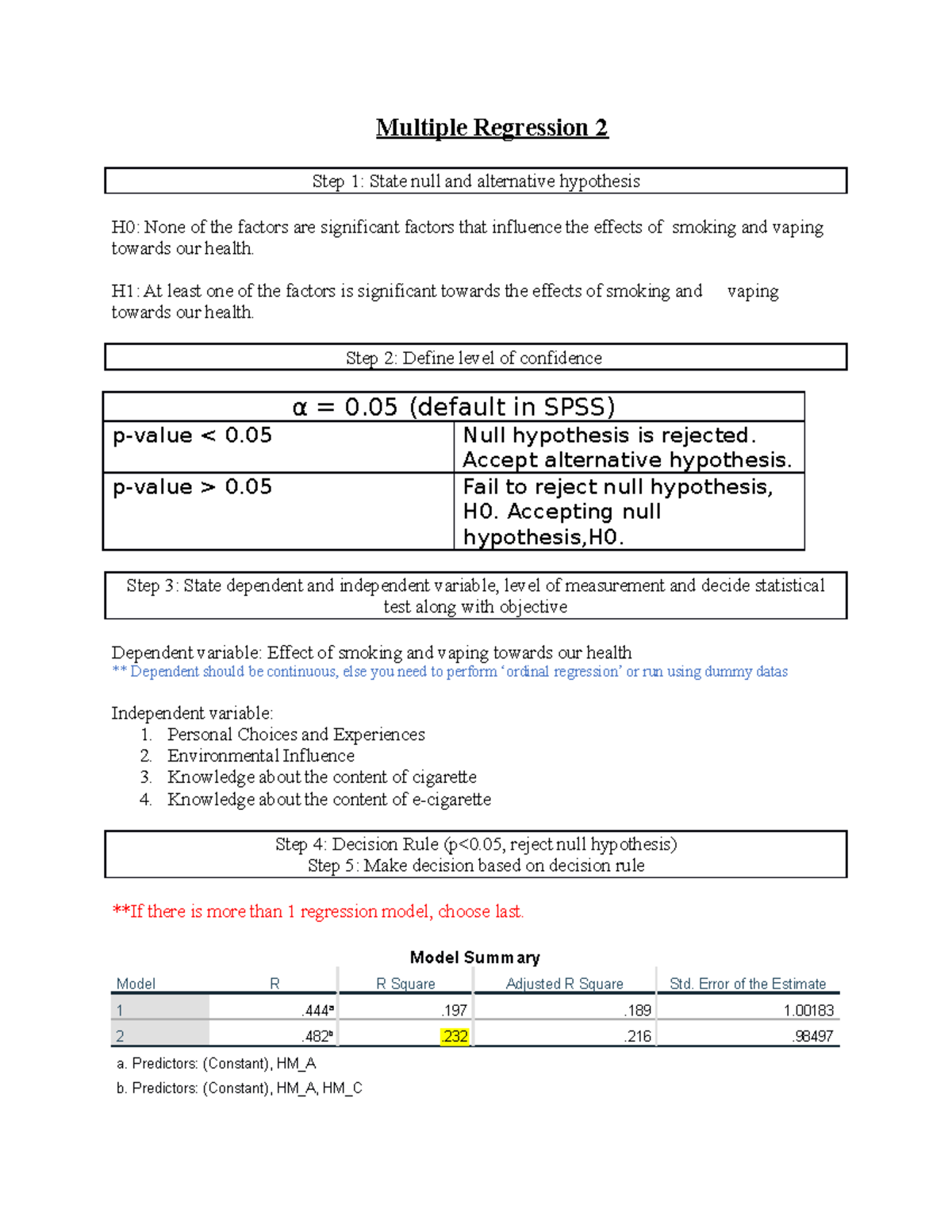 Multiple Regression 2 notes for spss - Multiple Regression 2 Step 1 ...