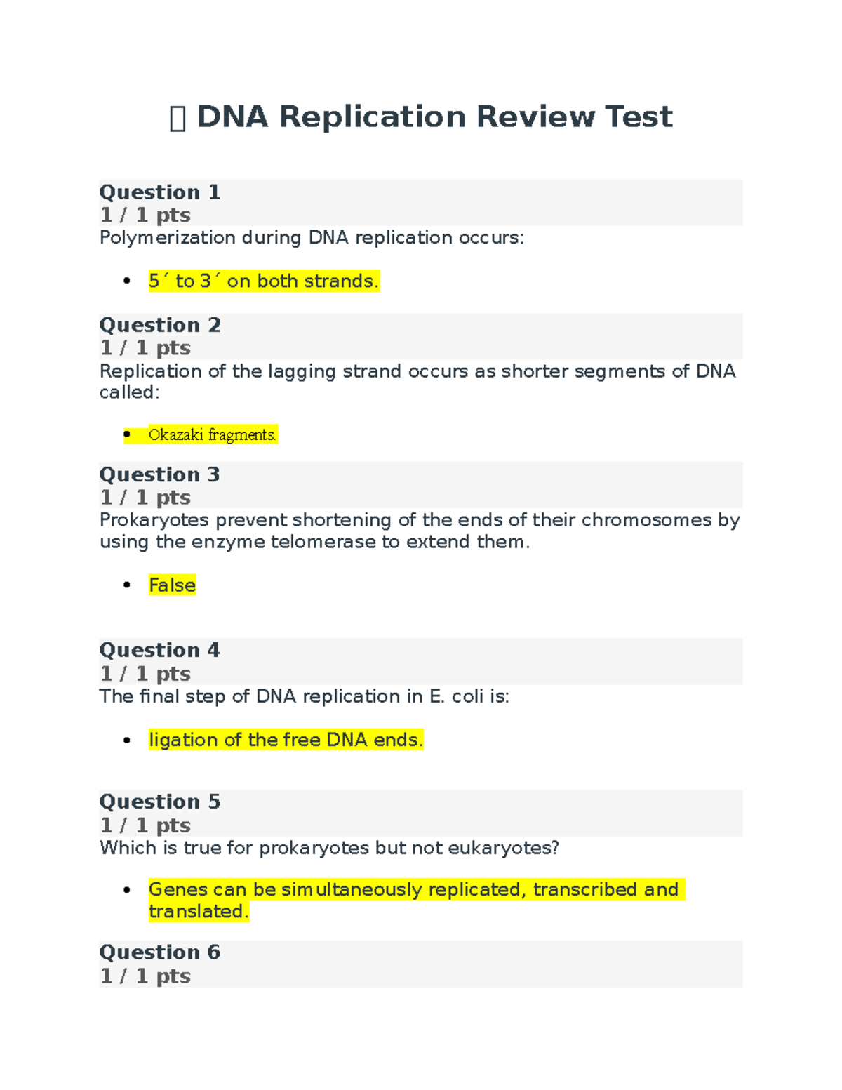 🔴 DNA Replication Review Test - 🐀 DNA Replication Review Test Question ...