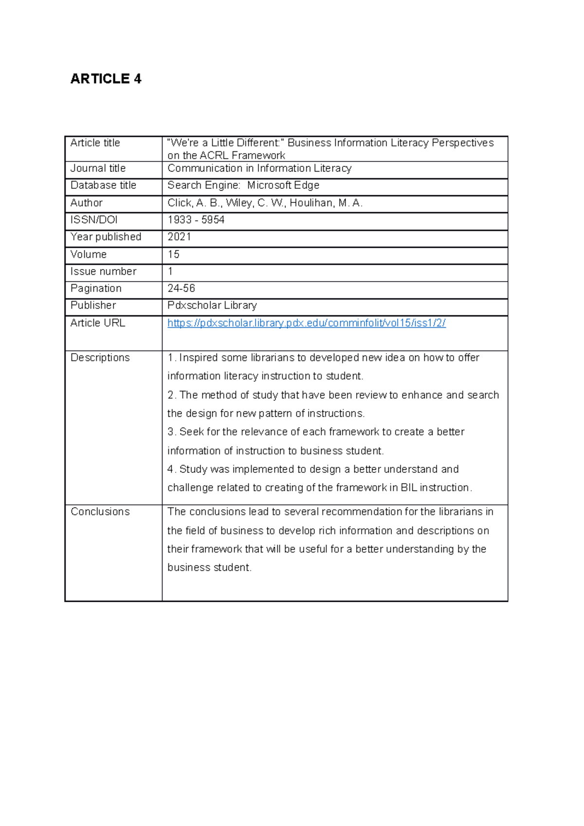 Article 4 Information Literacy for article - ARTICLE 4 Article title ...